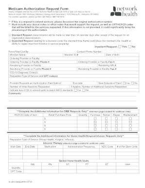 Fillable Online Medicare Authorization Request Form - networkhealth.com ...
