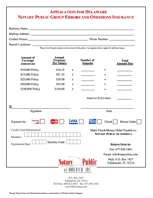 Fillable Online APPLICATION FOR DELAWARE NOTARY PUBLIC GROUP Fax Email ...