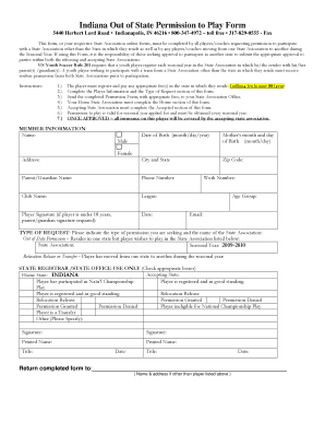 Fillable Online Indiana Out of State Permission to Play Form Fax Email ...