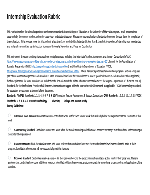 Fillable Online education umw Internship Evaluation Rubric Fax Email ...