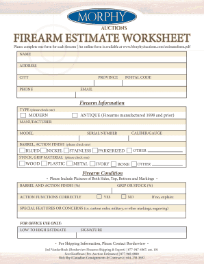 Fillable Online FIREARM ESTIMATE WORKSHEET Fax Email Print - pdfFiller