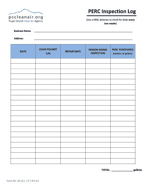 Fillable Online PERC Inspection Log - pscleanair.org Fax Email Print ...
