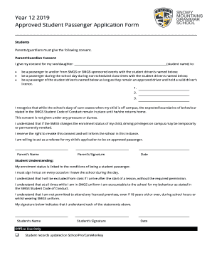 Fillable Online Year 12 2019 Approved Student Passenger Application ...
