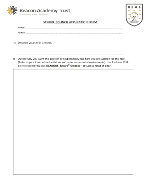 Fillable Online SCHOOL COUNCIL APPLICATION FORM 2017 - Fax Email Print ...