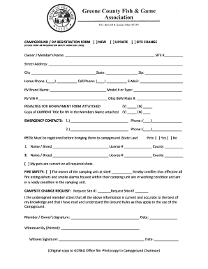 Fillable Online CAMPGROUND / RV REGISTRATI ON FORM - gcfng.com Fax ...