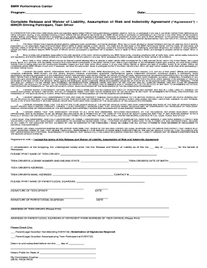 Fillable Online Complete Release and Waiver of Liability, Assumption of ...