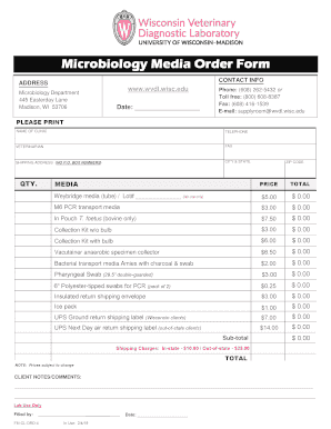 Fillable Online Microbiology Media Order Form - wvdl.wisc.edu Fax Email ...