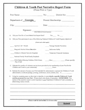 Fillable Online Children & Youth Post Narrative Report Form Fax Email ...