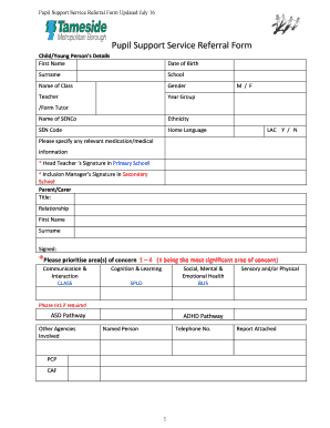 Fillable Online tameside moderngov co Pupil Support Service Referral ...