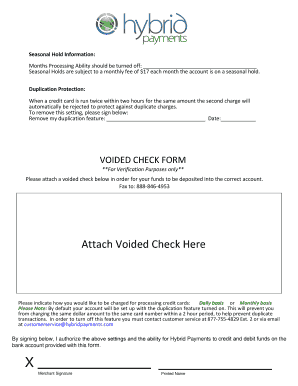 Fillable Online Attach Voided Check Here Seasonal Hold Information: Fax ...