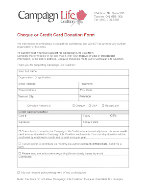 Fillable Online Cheque or Credit Card Donation Form Fax Email Print ...