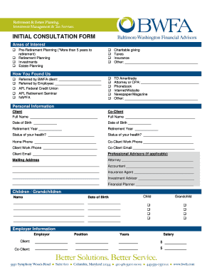 Fillable Online INITIAL CONSULTATION FORM - bwfa.com Fax Email Print ...