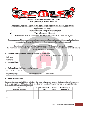 Fillable Online CHAMPAGNE AND AISHIHIK FIRST NATIONS APPLICATION FOR ...