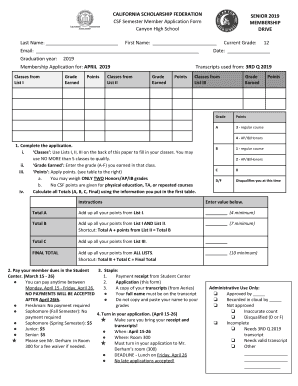 Fillable Online CSF Semester Member Application Form Fax Email Print - pdfFiller