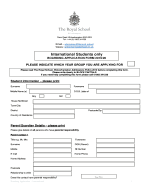 Fillable Online BOARDING APPLICATION FORM 2019/20 PLEASE INDICATE Fax ...