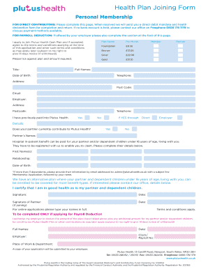Fillable Online Health Plan Joining Form Fax Email Print - pdfFiller