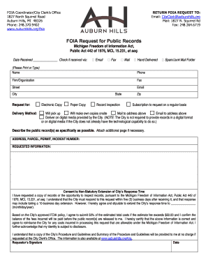 Fillable Online FOIA REQUEST FORM - auburnhills.org Fax Email Print ...
