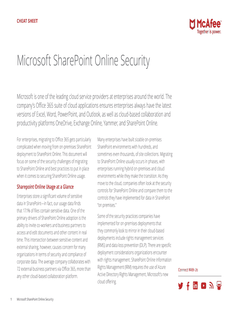 Fillable Online Microsoft SharePoint Online Security Cheat Sheet. This ...