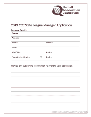 Fillable Online 2019 CCC State League Manager Application Form Fax ...