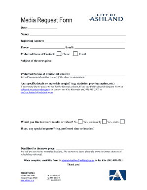 Fillable Online Media Request Form - ashland.or.us Fax Email Print ...