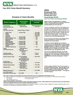Fillable Online Your NVA Vision Benefit Summary Enhanced Plan Schedule ...