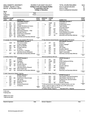 Fillable Online ORAL ROBERTS UNIVERSITY DEGREE PLAN SHEET Fax Email ...