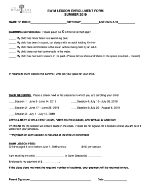Fillable Online SWIM LESSON ENROLLMENT FORM - Fax Email Print - pdfFiller