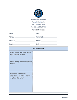 Fillable Online PET REQUEST FORM - tseshaht.com Fax Email Print - pdfFiller