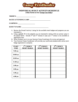 Fillable Online old danbeard CF Individual Scout Activity Schedule ...