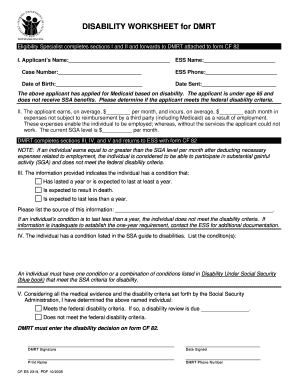 Fillable Online DMRT DISABILITY WORKSHEET Fax Email Print - pdfFiller