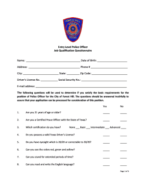 Fillable Online Entry Level Police Officer Job Qualification ...