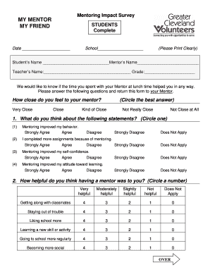 Fillable Online Mentoring Impact Survey MY MENTOR MY FRIEND STUDENTS ...