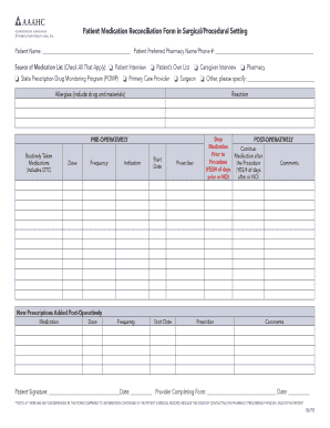 Fillable Online Patient Medication Reconciliation Form in Surgical ...