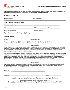 Fillable Online ACH Origination Authorization Form - St. Louis Community ... Fax Email Print ...