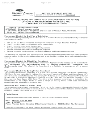 Fillable Online APPLICATIONS FOR DRAFT PLAN OF SUBDIVISION (39T Fax ...