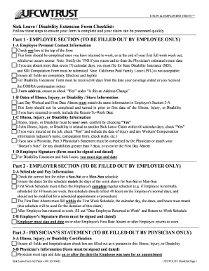 Fillable Online Sick Leave / Disability Extension Form Checklist: Fax ...