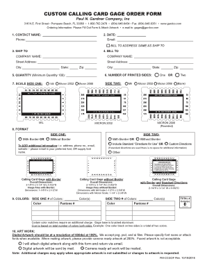 Fillable Online CUSTOM CALLING CARD GAGE ORDER FORM Fax Email Print ...