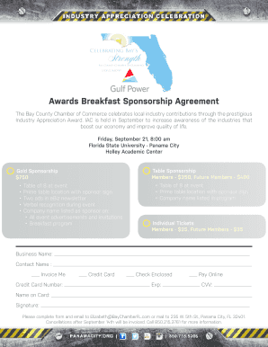 Fillable Online Awards Breakfast Sponsorship Agreement Fax Email Print ...