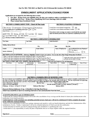 Fillable Online ENROLLMENT APPLICATION/CHANGE FORM - BAMS Fax Email ...