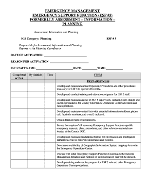 Fillable Online EMERGENCY MANAGEMENT EMERGENCY SUPPORT FUNCTION (ESF #5 ...
