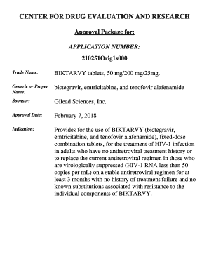 Fillable Online BIKTARVY tablets, 50 mg/200 mg/25mg Fax Email Print ...