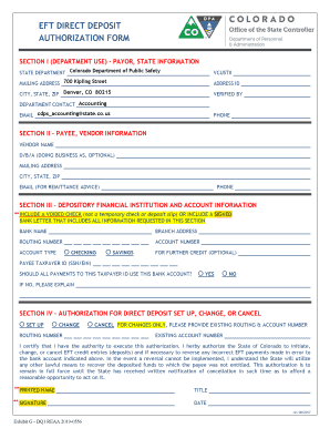 Fillable Online Eft Direct Deposit Authorization Form - Colorado - Edit ...