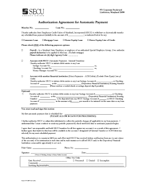 Fillable Online Authorization Agreement for Automatic Payment 021605 ...