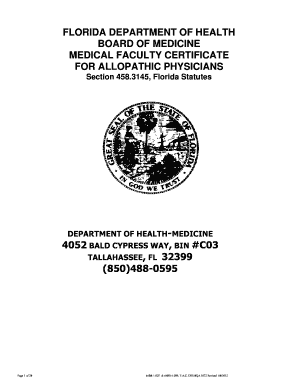 Fillable Online FLORIDA BOARD OF MEDICINE MEDICAL FACULTY CERTIFICATE ...