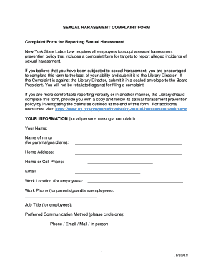 Fillable Online SEXUAL HARASSMENT COMPLAINT FORM Complaint Form Fax ...