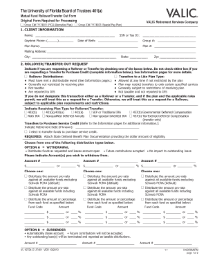 Fillable Online Mutual Fund Rollover/Transfer Out Form Fax Email Print ...