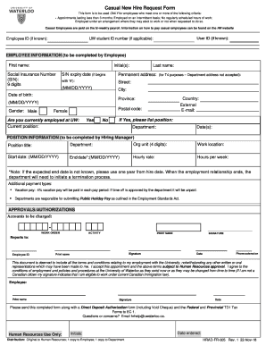 Fillable Online Casual New Hire Request Form - uwaterloo.ca Fax Email ...