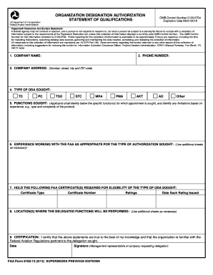 Fillable Online FAA Form 8100-13 Organization Designation Authorization ...