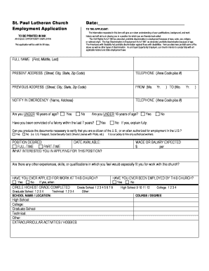 St. Paul Lutheran Church Date: Employment Application TO ... - Fill and ...
