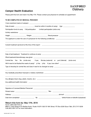 Fillable Online Camper Health Evaluation Fax Email Print - pdfFiller